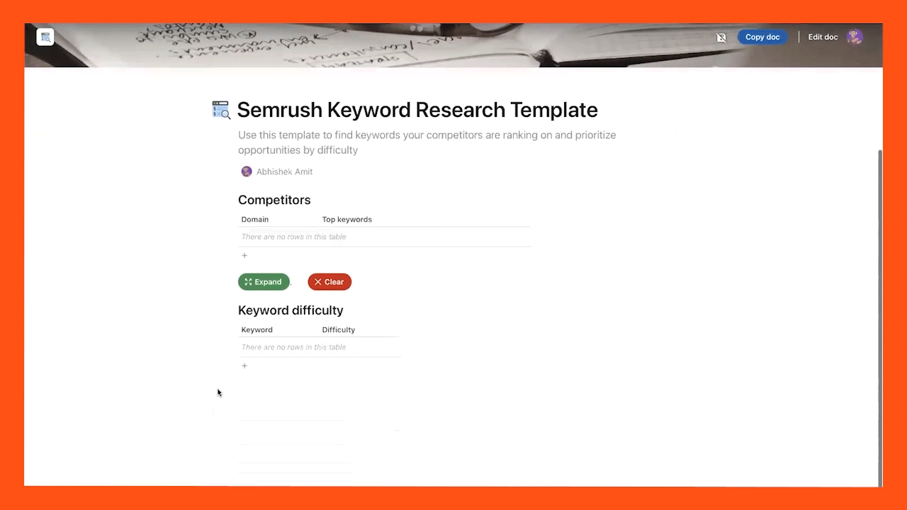 Semrush Keyword Research Template