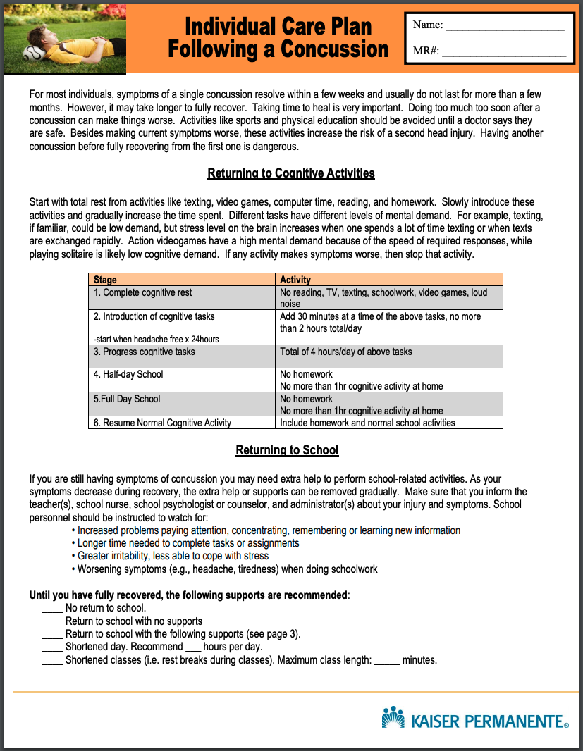 Kaiser Post Concussion Guidelines · Concussion Management Document