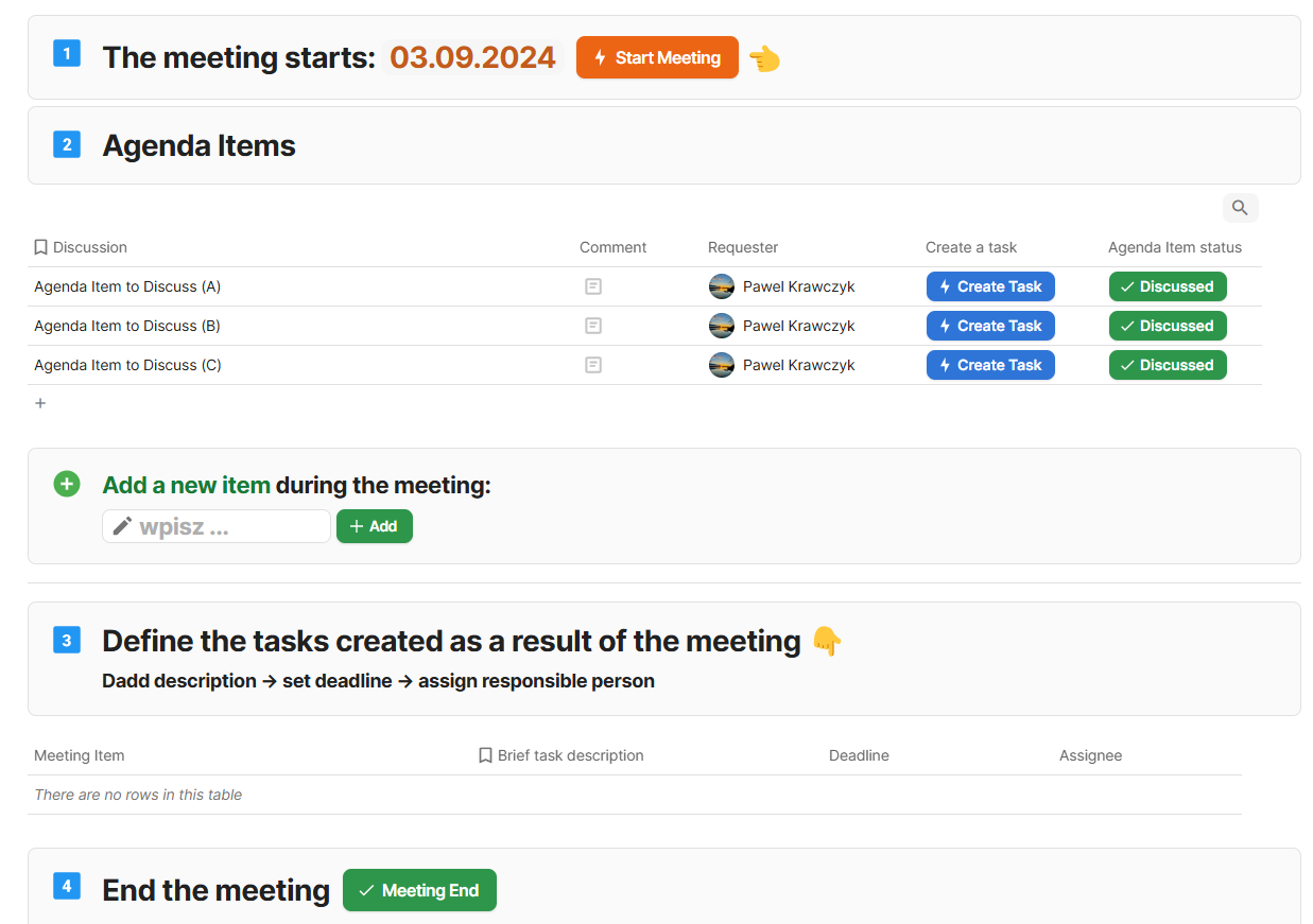 Tool for Organizing Check-in Meetings in the Company - PMFOR