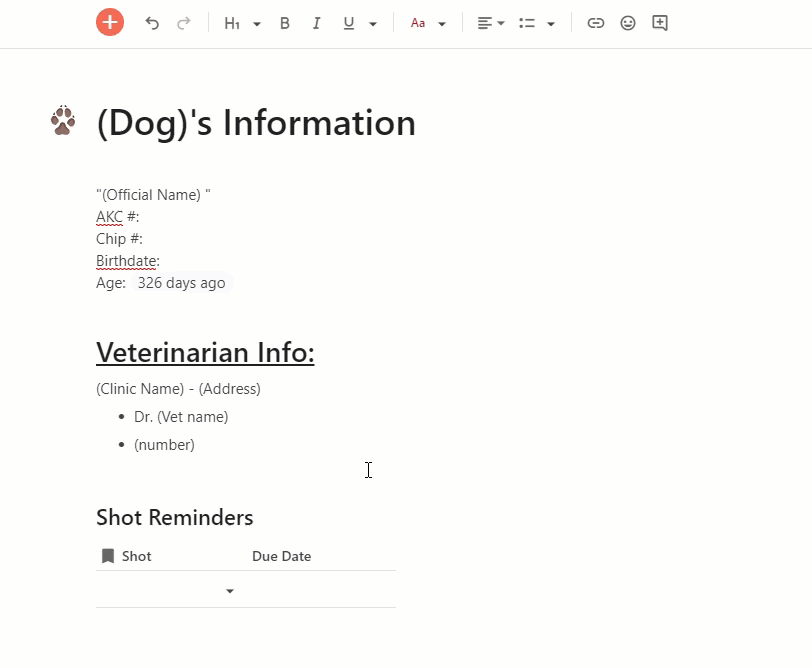 (dog)'s Medical Records · (Dog)'s Information