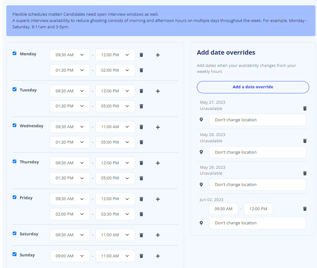 How to change my interview scheduling intervals? – LANDED Support Hub