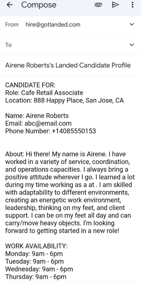 How can I send a candidate’s profile to another person on my team? – LANDED Support Hub