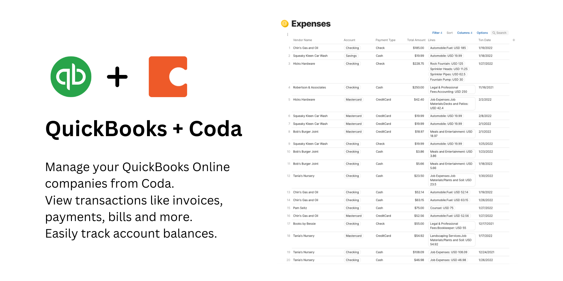 QuickBooks Pack, extend Coda with QuickBooks - Coda