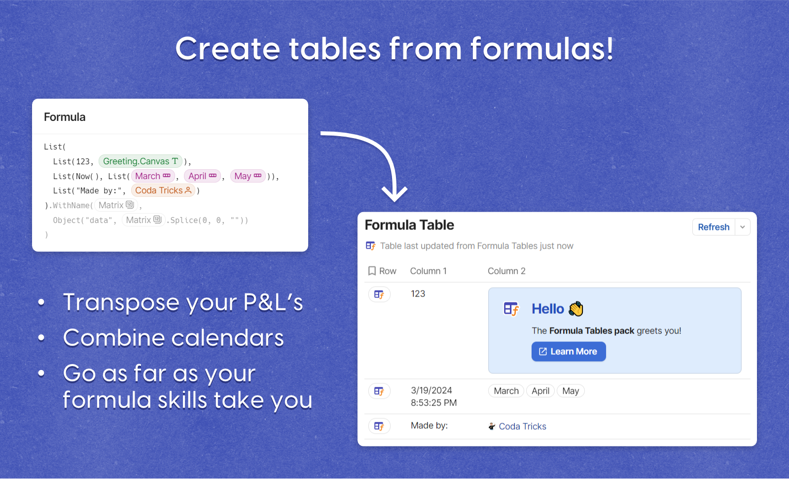 Formula Tables Pack, extend Coda with Formula... - Coda
